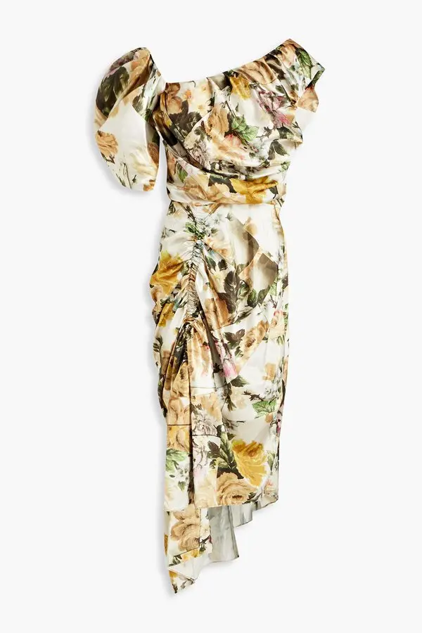 PREEN BY THORNTON BREGAZZI Heaven One-shoulder Floral-print Satin Dress - Cream