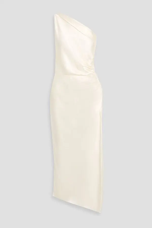 Michelle Mason One-shoulder Ruched Silk-satin Midi Dress - Ivory