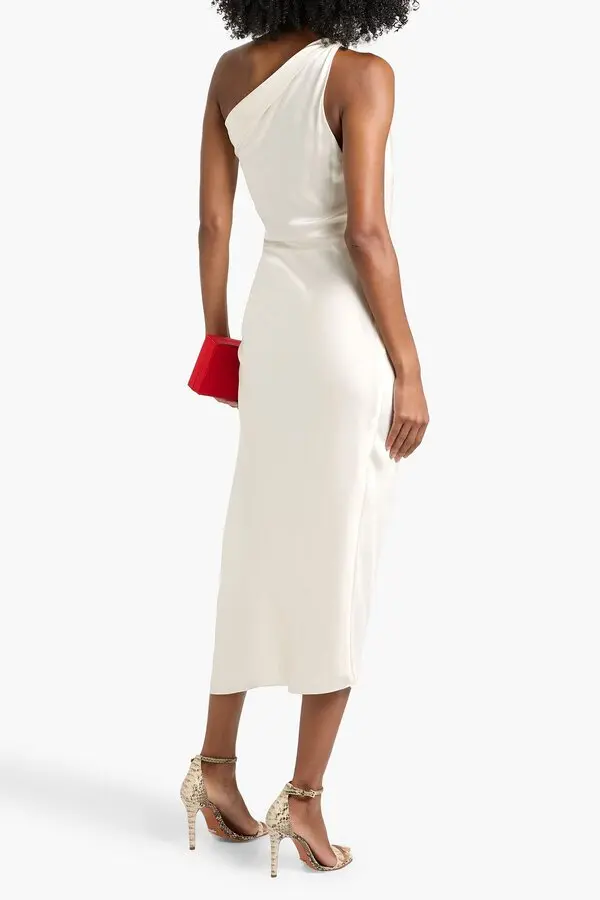 Michelle Mason One-shoulder Ruched Silk-satin Midi Dress - Ivory