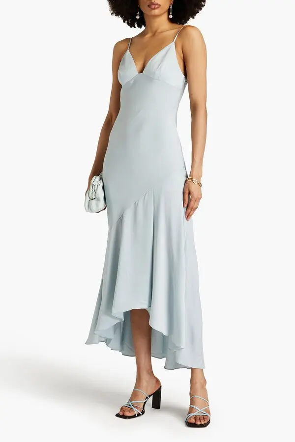 Shona Joy Asymmetric Satin-Crepe Maxi Dress In Sky Blue - 85% Off