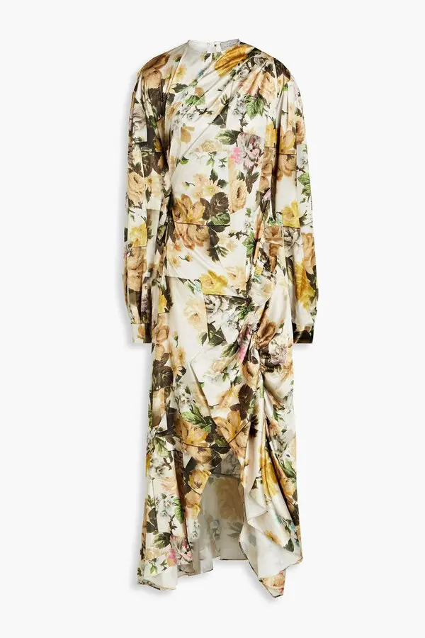 Preen By Thornton Bregazzi Draped Floral-Print Satin Midi Dress In Cream -  85% Off | Editorialist