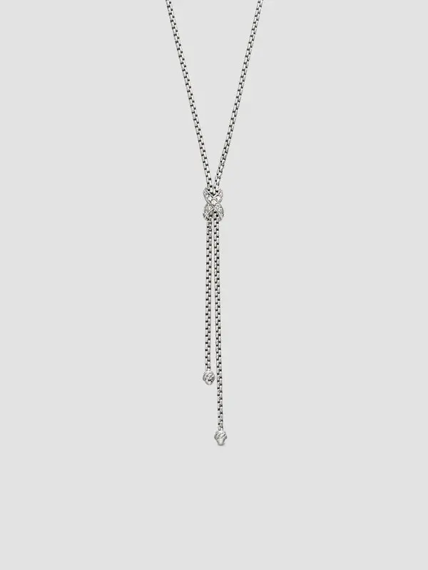 David Yurman Petite X Lariat Necklace In Sterling With Diamonds - Diamond