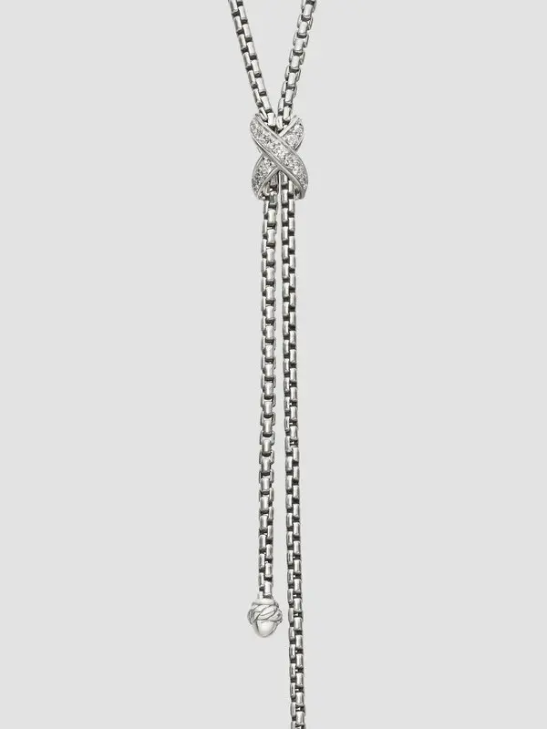 David Yurman Petite X Lariat Necklace In Sterling With Diamonds