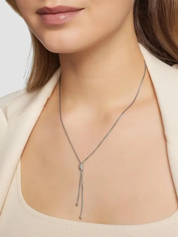 David Yurman Petite X Lariat Necklace In Sterling With Diamonds