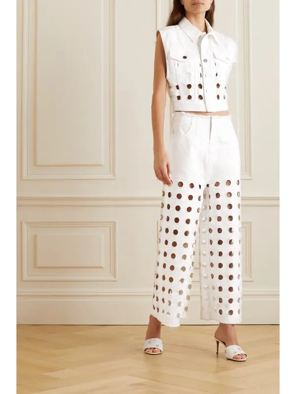 Alaïa Embroidered Laser-cut Low-rise Jeans - White
