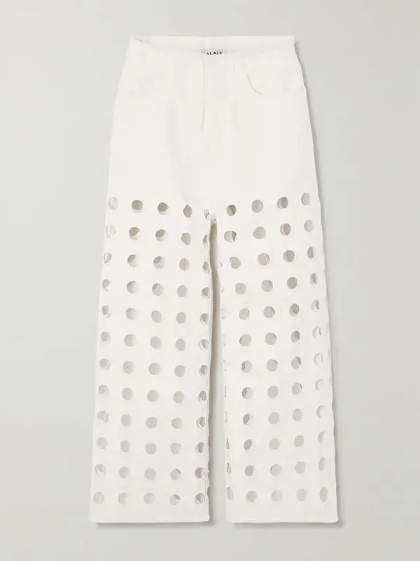 Alaïa Embroidered Laser-cut Low-rise Jeans - White