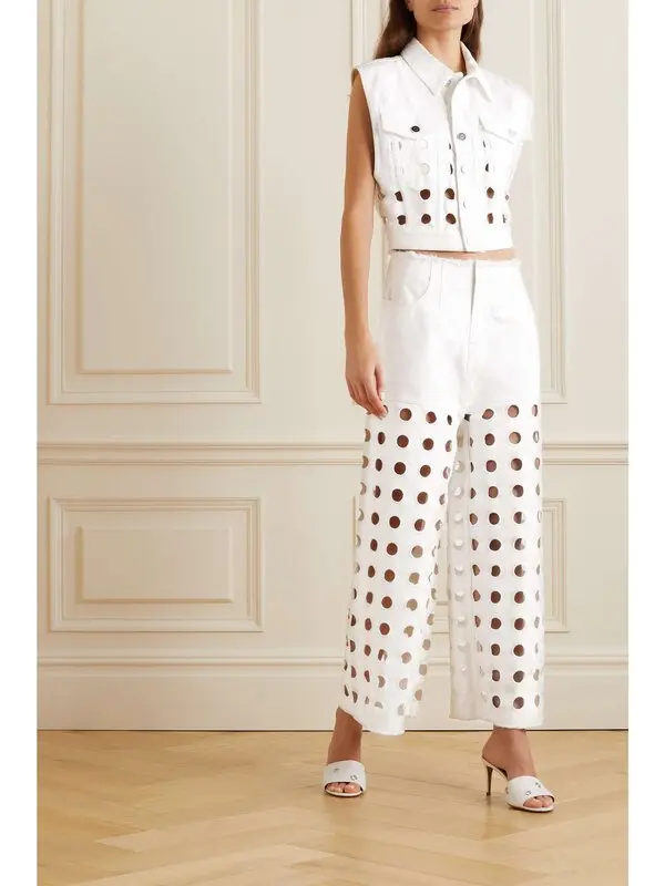 Alaïa Embroidered Laser-cut Low-rise Jeans - White