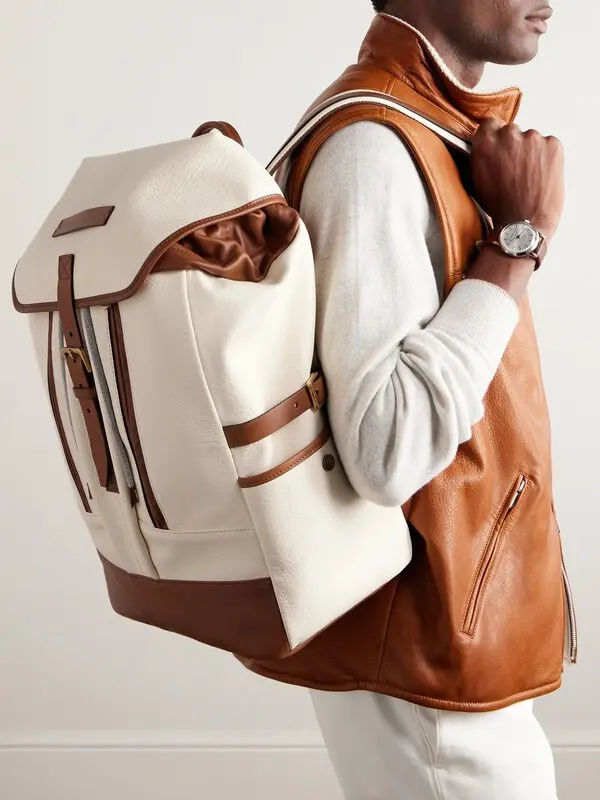 Brunello Cucinelli Suede-trimmed Full-grain Leather Backpack