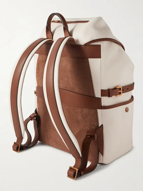 Brunello Cucinelli Suede-trimmed Full-grain Leather Backpack