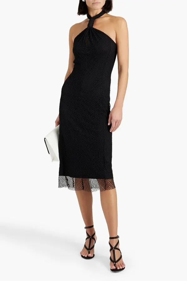 Helmut Lang Twisted Fishnet Halterneck Midi Dress In Black - 85% Off |  Editorialist