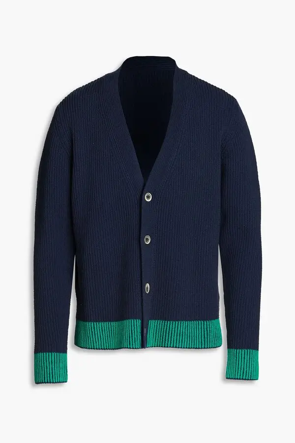 Jacquemus Two-tone Ribbed Cotton-blend Cardigan - Navy