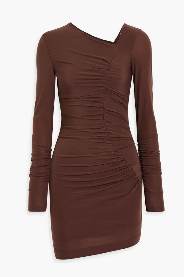 Helmut Lang Ruched Jersey Mini Dress In Chocolate - 70% Off | Editorialist