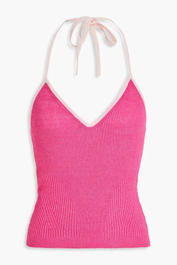 Jacquemus Marubia Ribbed Linen-blend Halterneck Top - Pink