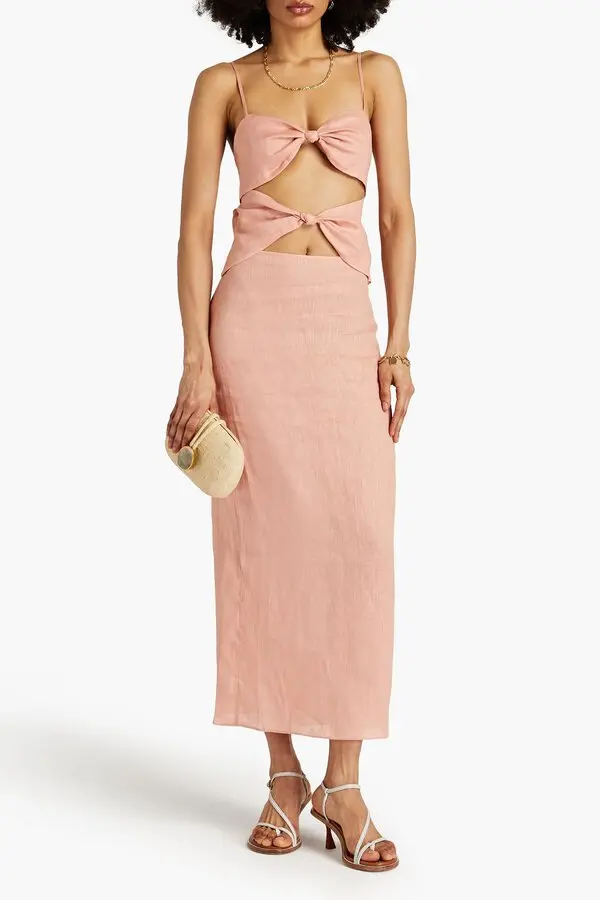 Ronny Kobo Knotted Cutout Linen Maxi Dress In Peach - 80% Off | Editorialist