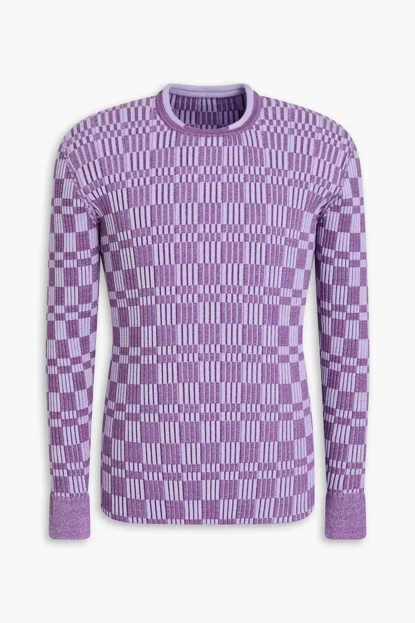 Jacquemus La Maille Gelati Checked Ribbed Cotton-blend Sweater - Violet
