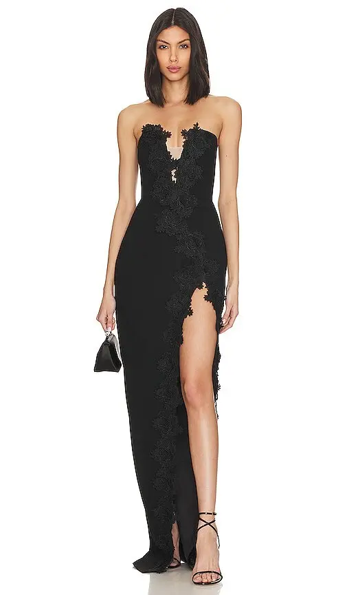 SAU LEE Florence Gown With Lace Trims