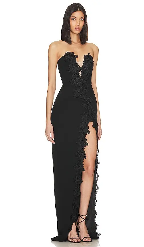 SAU LEE Florence Gown With Lace Trims