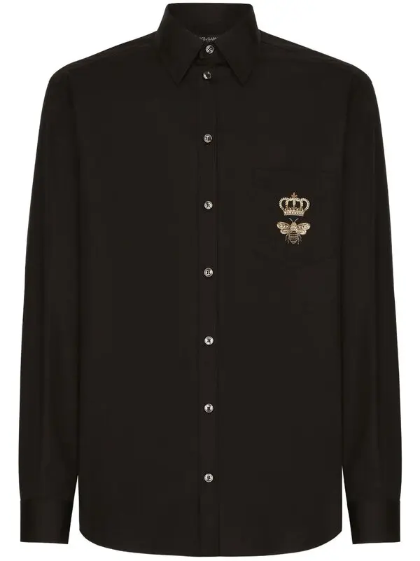 Dolce & Gabbana Motif-embroidered Cotton Shirt - Black