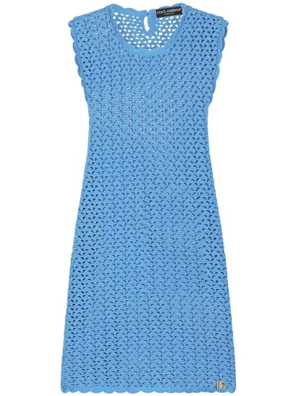 Dolce & Gabbana Sleeveless Crochet-knit Minidress - Blue
