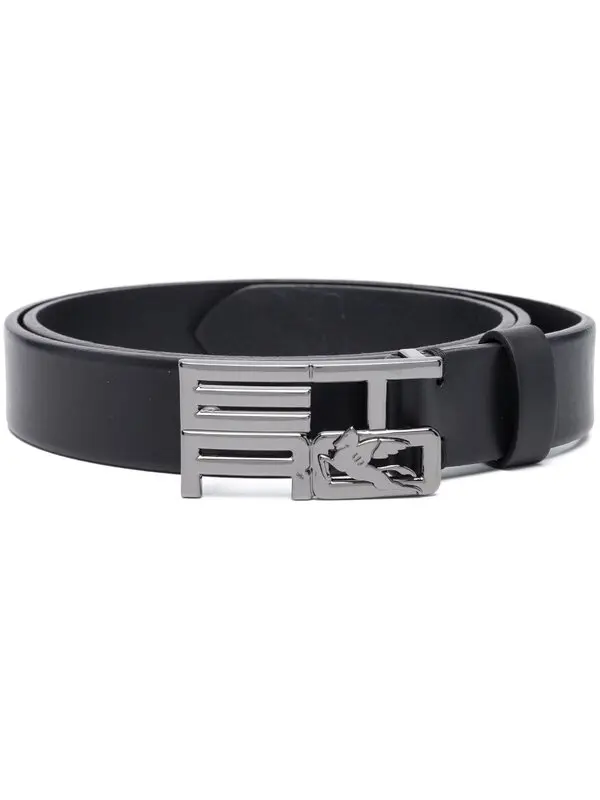 Etro Logo-buckle Leather Belt - Black