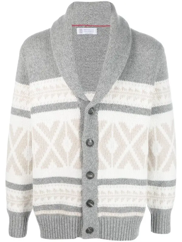 Brunello Cucinelli Pattern-intarsia Knitted Cashmere Cardigan