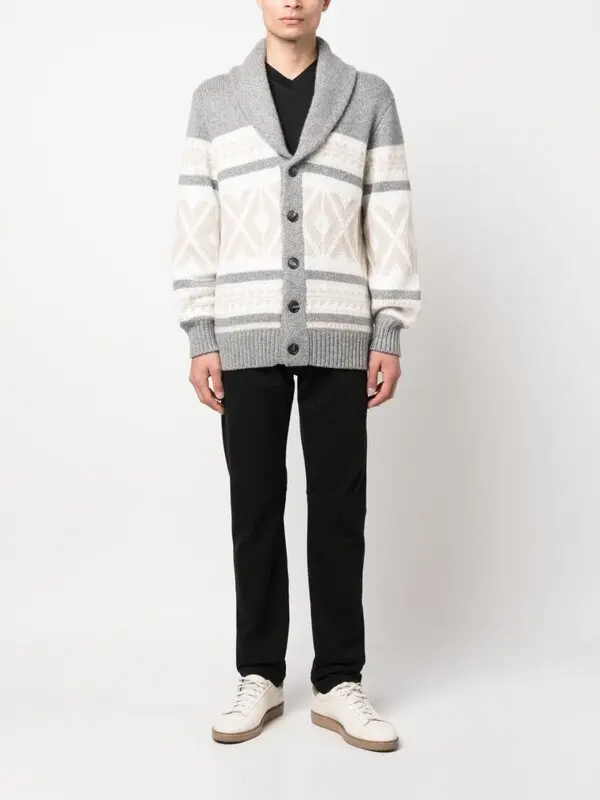 Brunello Cucinelli Pattern-intarsia Knitted Cashmere Cardigan