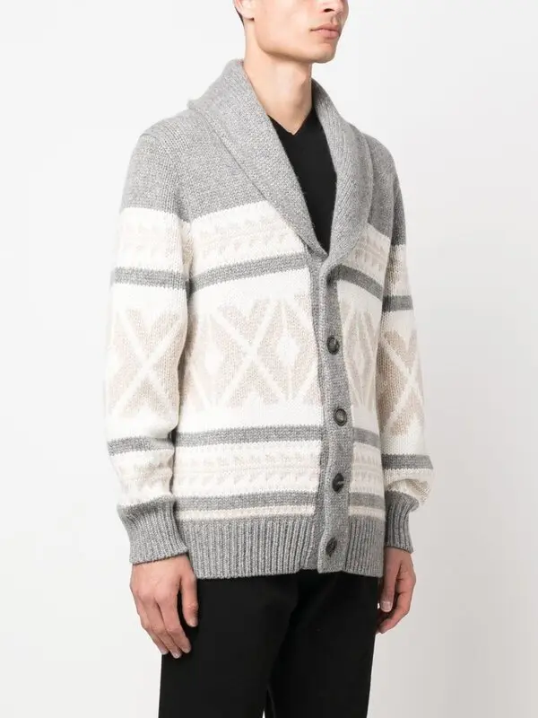 Brunello Cucinelli Pattern-intarsia Knitted Cashmere Cardigan