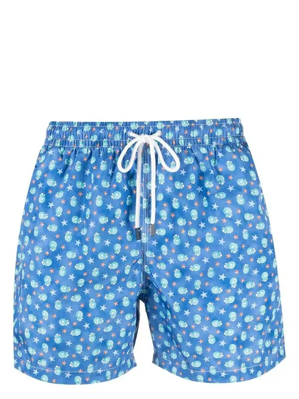 Fedeli Graphic Print Swim Shorts - Blue