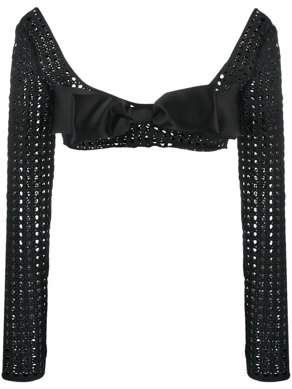 Giambattista Valli Macramé Bow Crop Top - Black