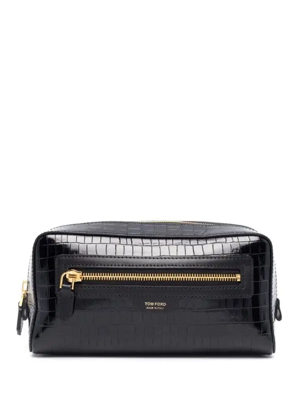 TOM FORD Crocodile-effect Leather Wash Bag - Black