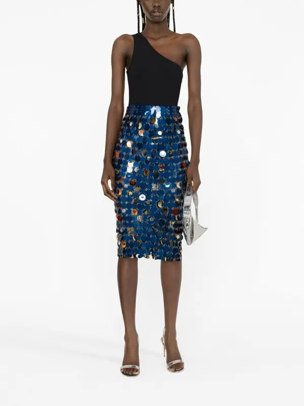 Rabanne Paillette-chainmail Pencil Midi Skirt - Blue