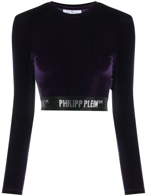 Philipp Plein Long-sleeve Velvet Crop Top - Purple