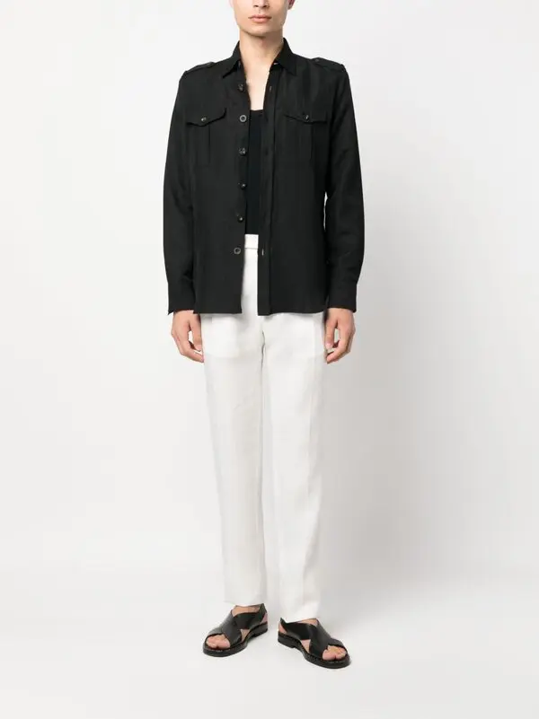 PT TORINO Long-sleeves Cotton-linen-blend Shirt