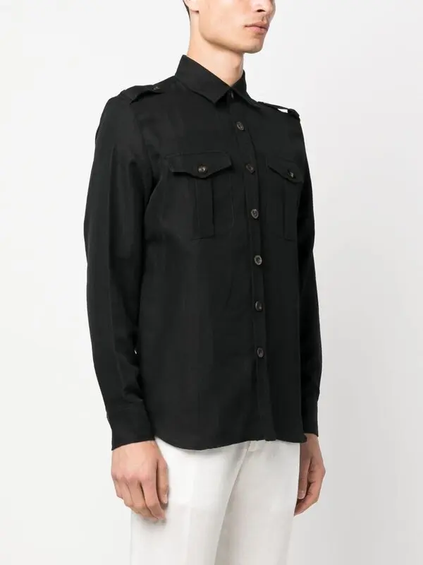 PT TORINO Long-sleeves Cotton-linen-blend Shirt