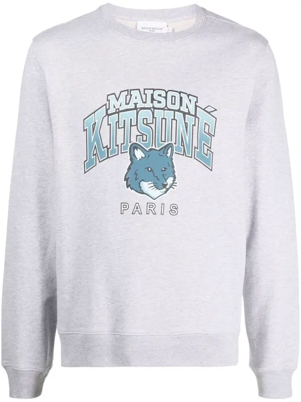 Maison Kitsuné Logo-print Cotton Sweatshirt - Grey