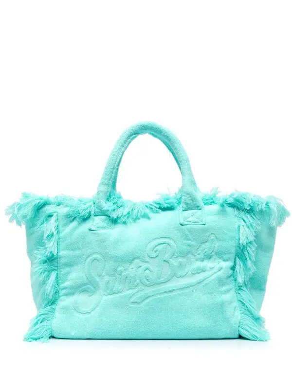 MC2 SAINT BARTH Terry Cloth Embossed Logo Vanity Bag With Fringe - Blue