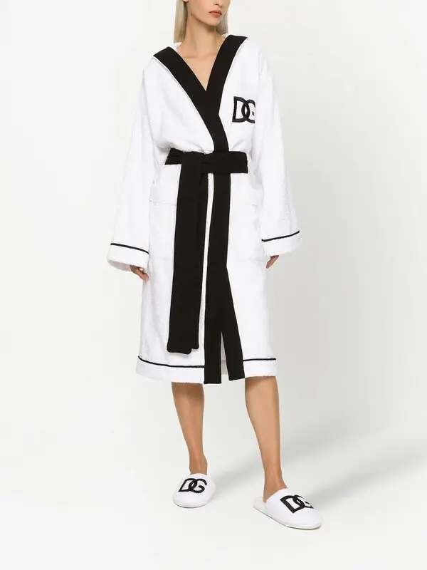 Dolce & Gabbana Embroidered-logo Tie-waist Robe - White