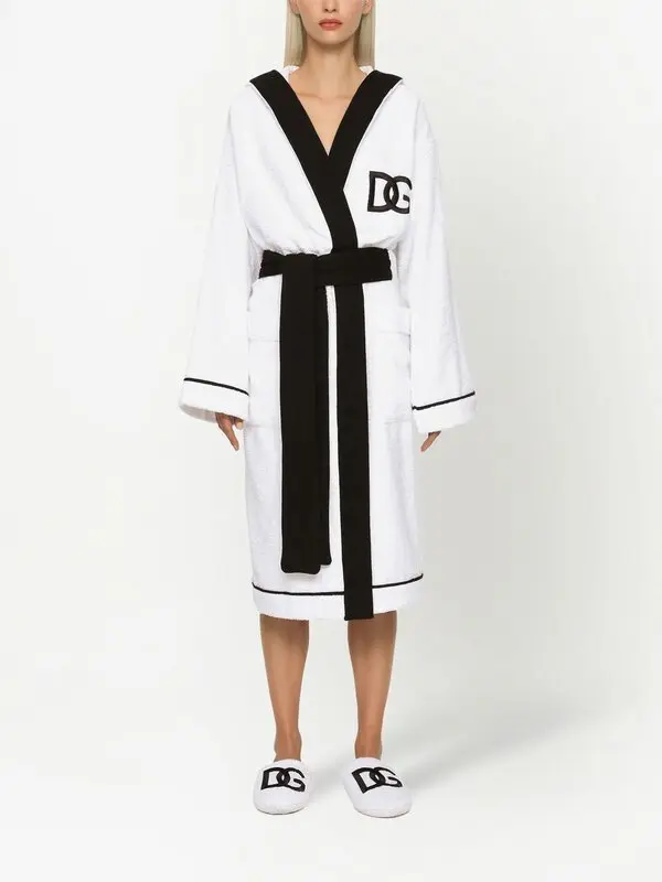 Dolce & Gabbana Embroidered-logo Tie-waist Robe - White
