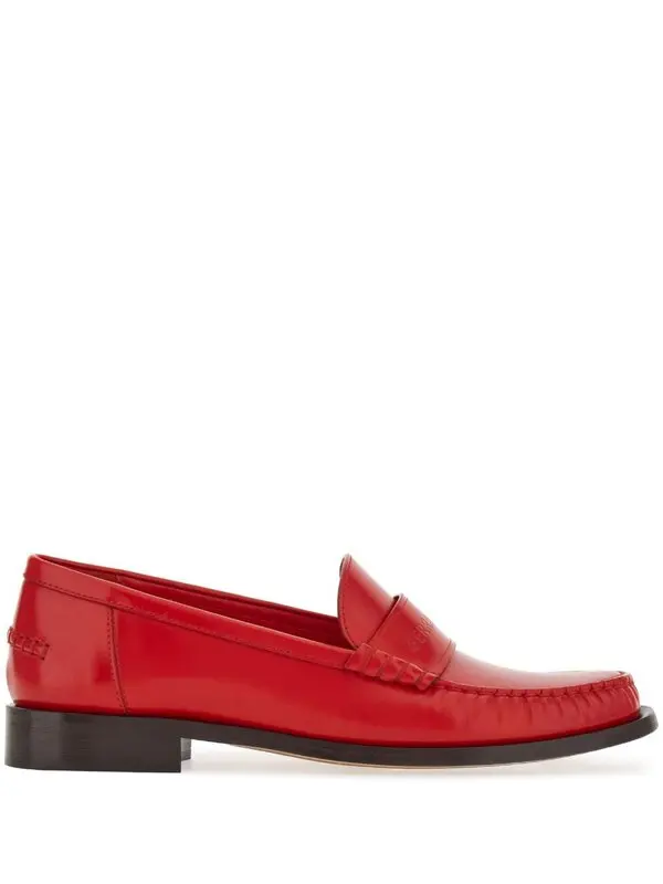 FERRAGAMO Logo-embossed Leather Loafers - Red