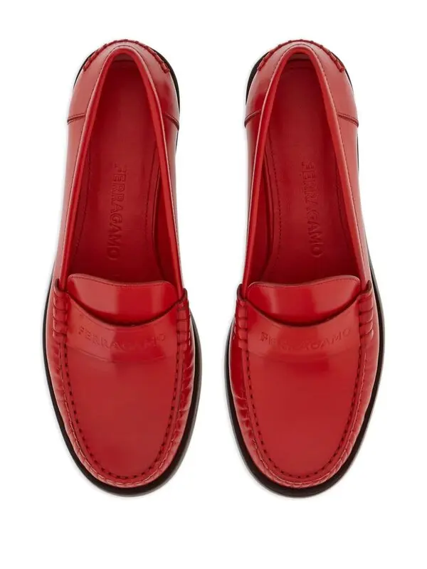 FERRAGAMO Logo-embossed Leather Loafers - Red
