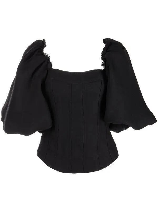 Aje Cecile Puff-sleeve Corset Top - Black