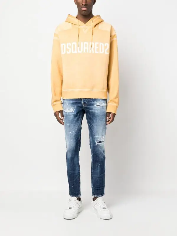 Dsquared2 Logo Print Distressed Hoodie