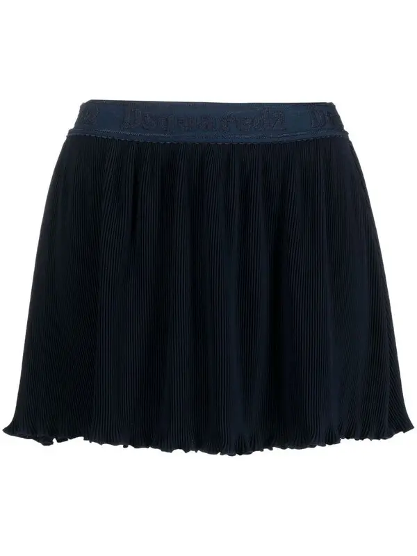 Dsquared2 Plissé Mini Skirt With Logo Waistband - Blue