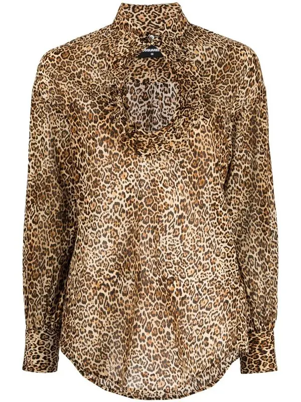 Dsquared2 Leopard-print Cut-out Blouse - Brown