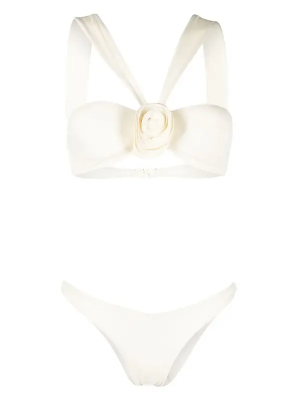 LA REVECHE Flower-detail Bikini Set - Neutrals