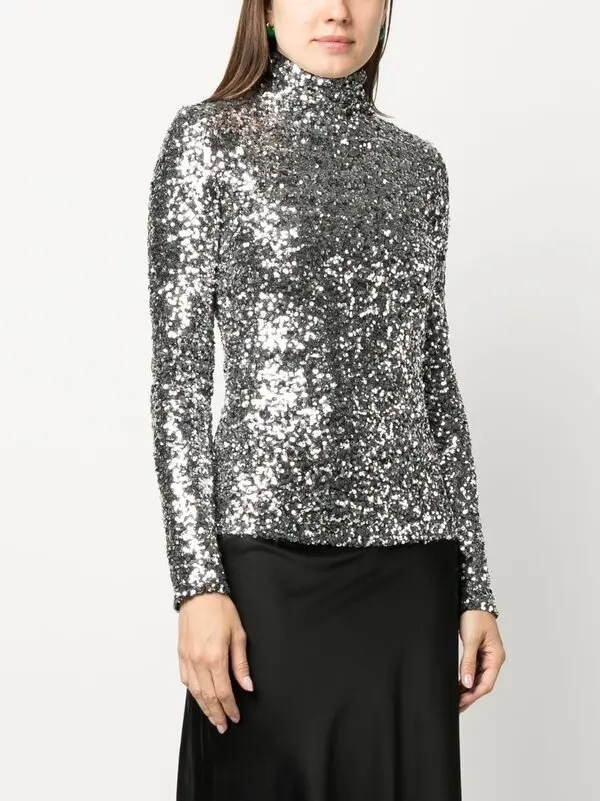 Patrizia Pepe Sequin-embellished High-neck T-shirt