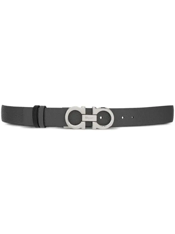 FERRAGAMO Gancini-buckle Leather Belt - Grey