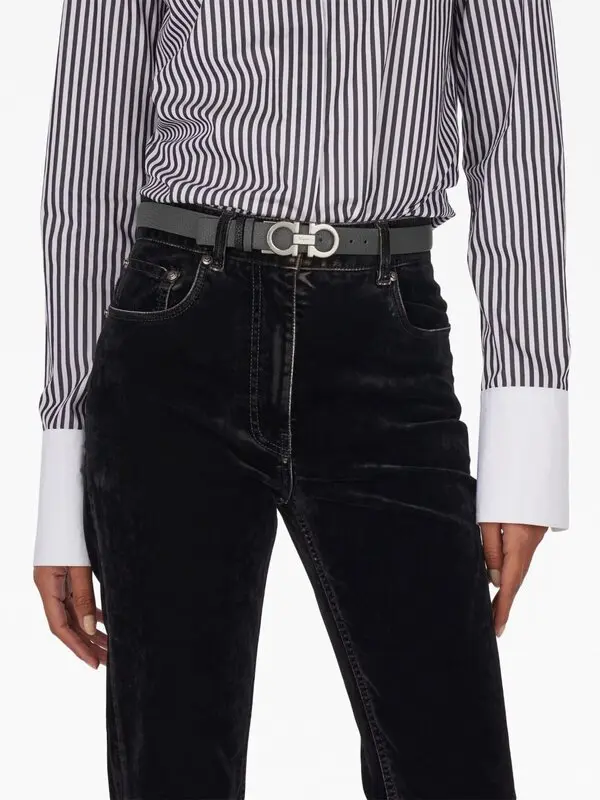 FERRAGAMO Gancini-buckle Leather Belt - Grey