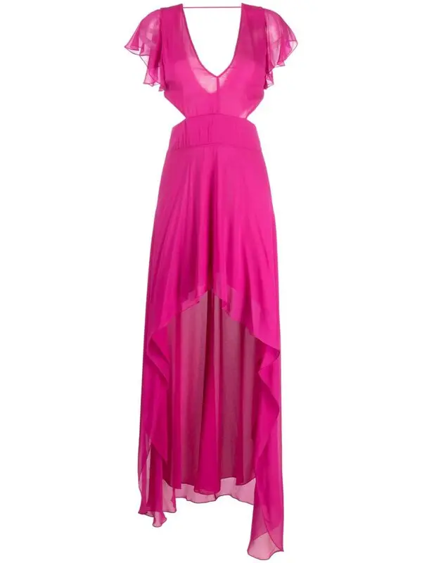 knee length dresses for ladies Blue 1950s Floral Print Ruffle Straps Cutout Maxi Dress main image 0
