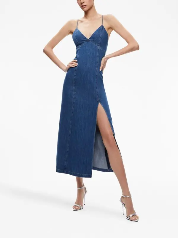 alice + olivia asymmetric slit midi dress LUCIANA SLIP DRESS in BLACK